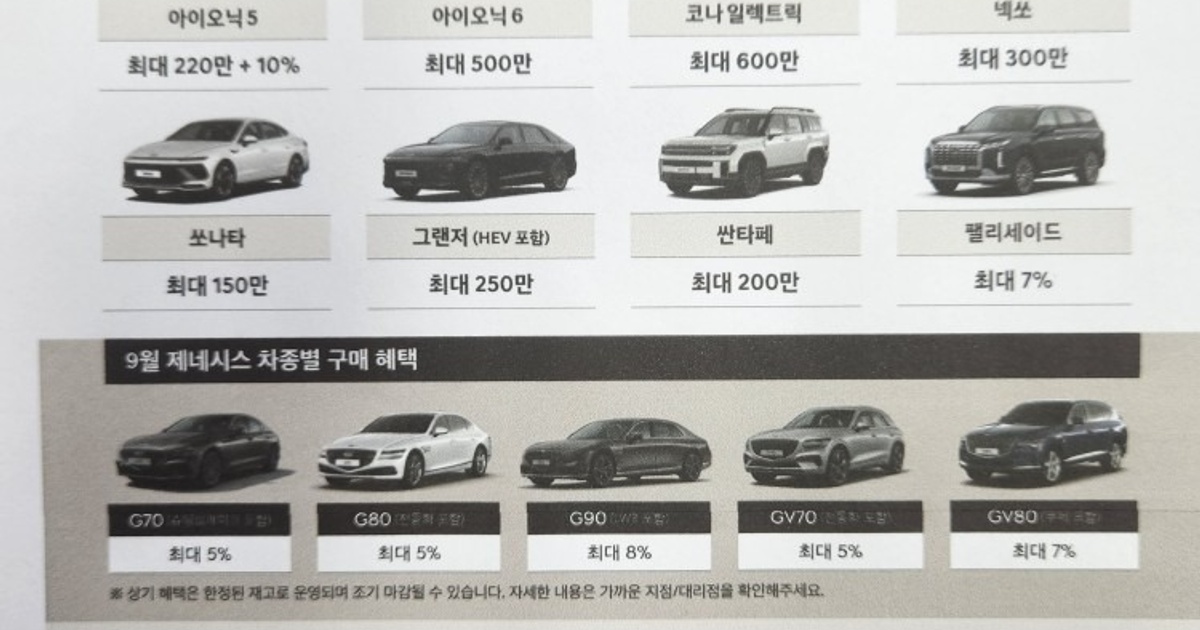 9월 현대자동차 구매혜택 안내 경기도 양주시 삼숭동 자동차판매 당근 비즈 소식