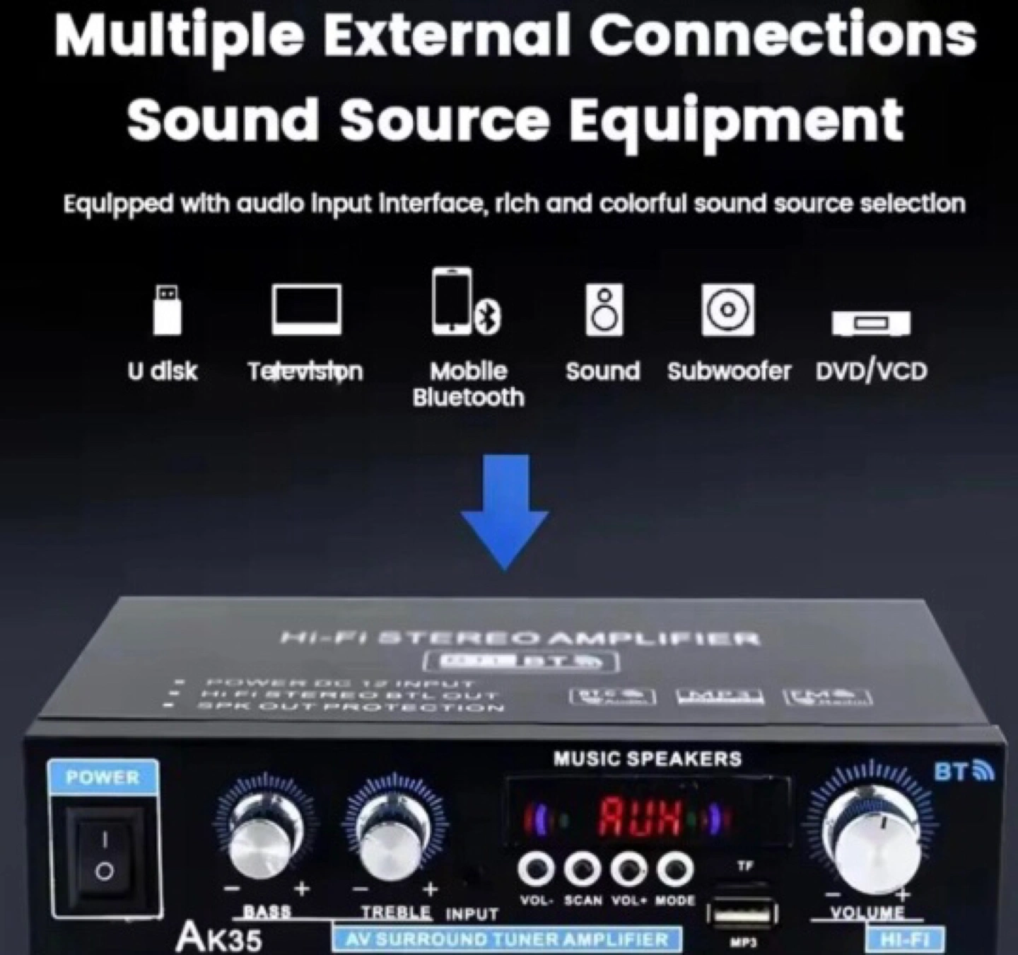 AK35 미니 HIFI 디지털 앰프 Bluetooth 5.0 서라운드 사운드 FM USB 리모컨 [새제품] | 팔봉동 | 디지털 ...