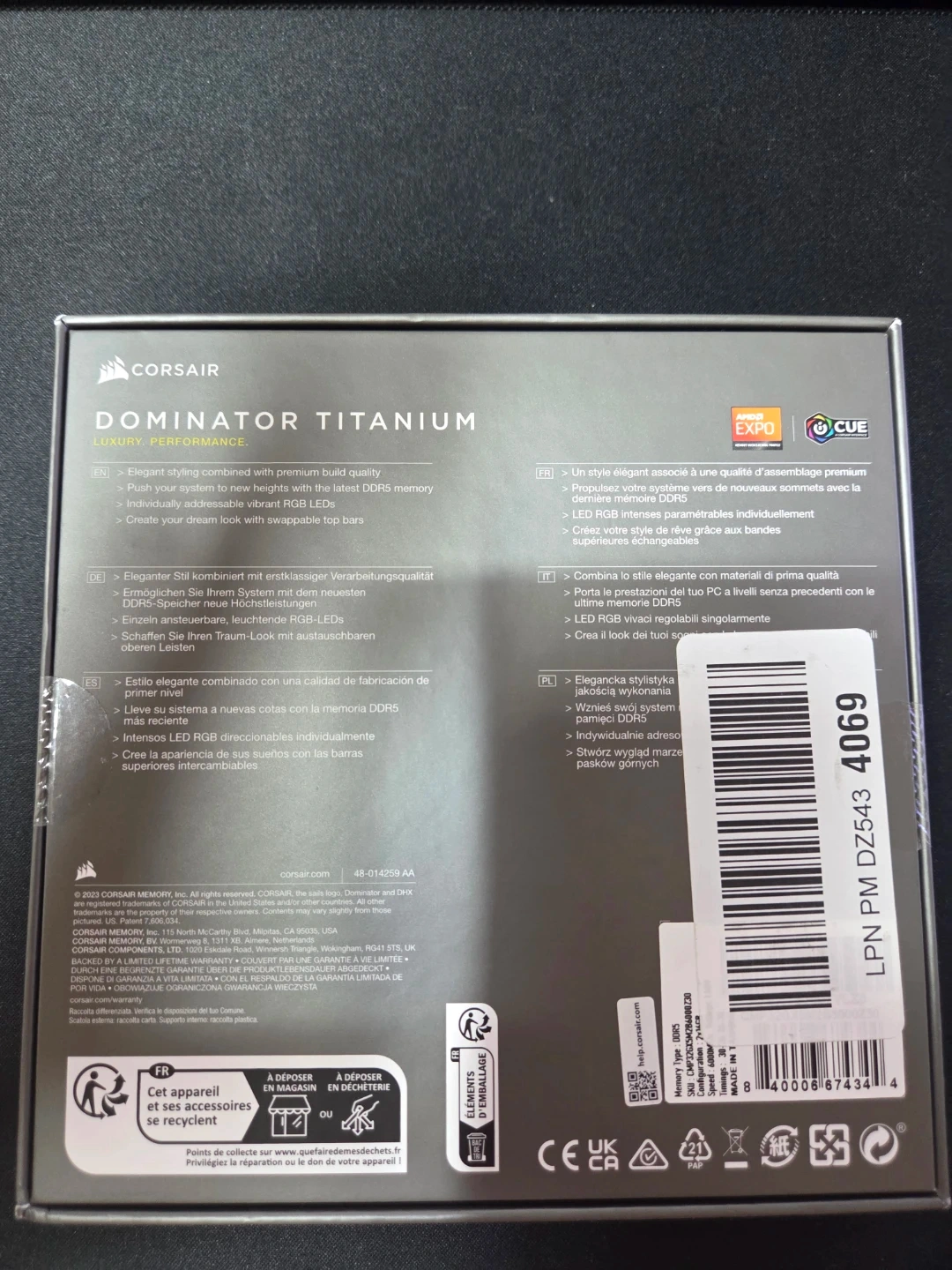 [미개봉 새제품] 커세어 도미네이터 티타늄 그레이 DDR5-6000 CL30 32GB (16GBx2) | 디지털기기 | 당근 중고거래